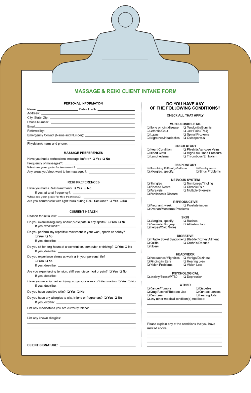 Massage and Reiki Intake Form - NACAMS